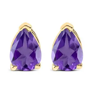 HAUS OF BRILLIANCE 14k Gold Pear Gemstone Stud Earrings - Purple Amethyst | Yellow